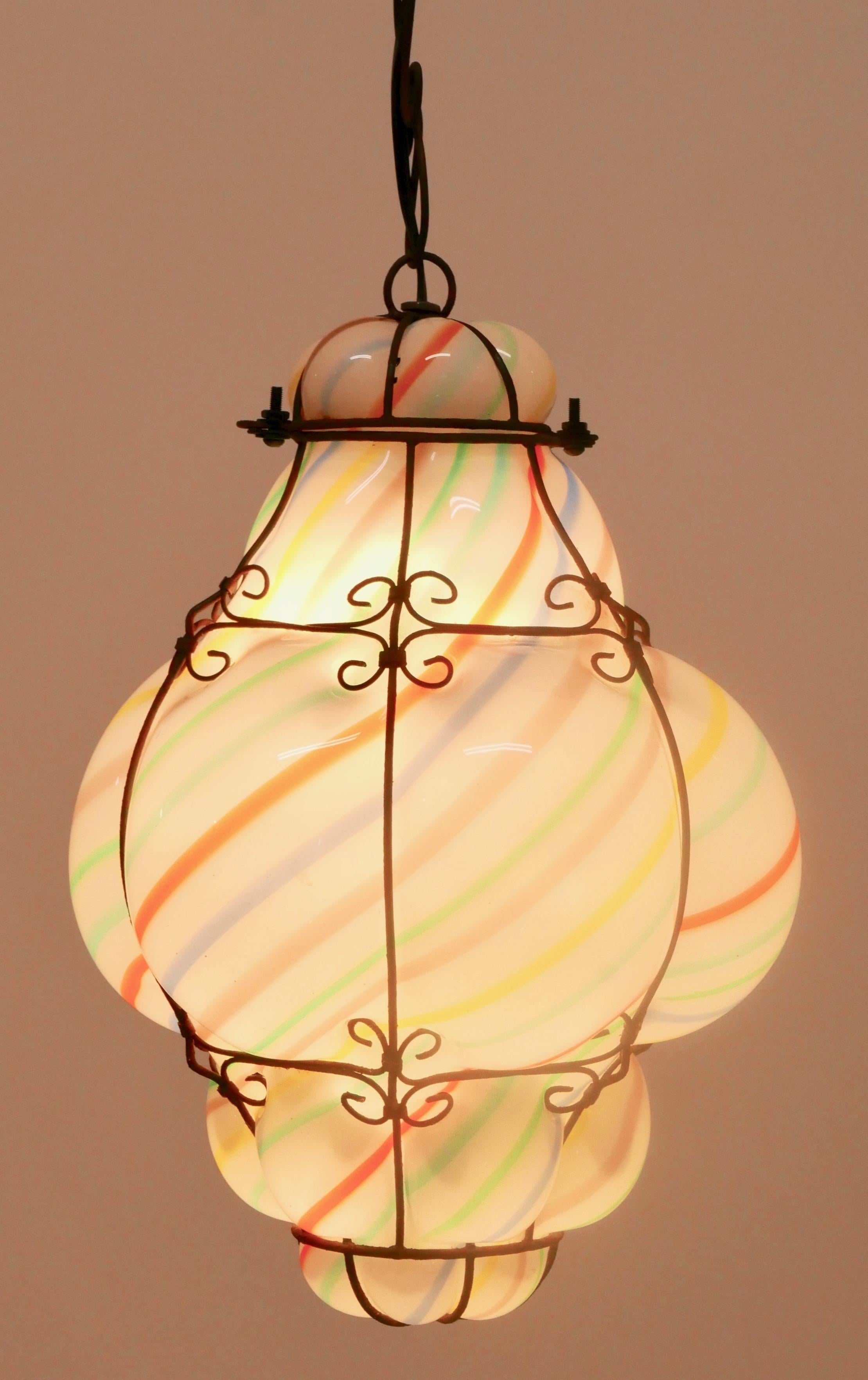 Large Venetian Shaped Blown Glass and Metal Hanging Pendant at 1stDibs