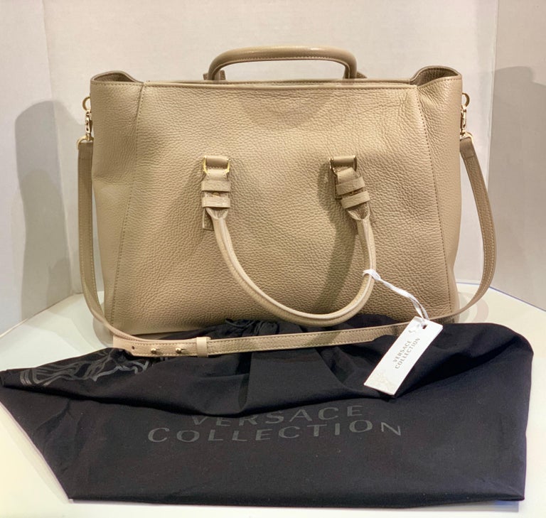 Large Versace Collection Neutral Textured Leather Tote Bag Purse Retail ...