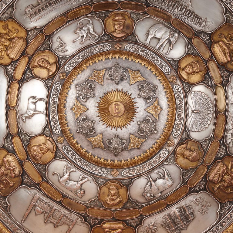 Large, very fine, and unique Indian gilt-metal and silver sporting ...
