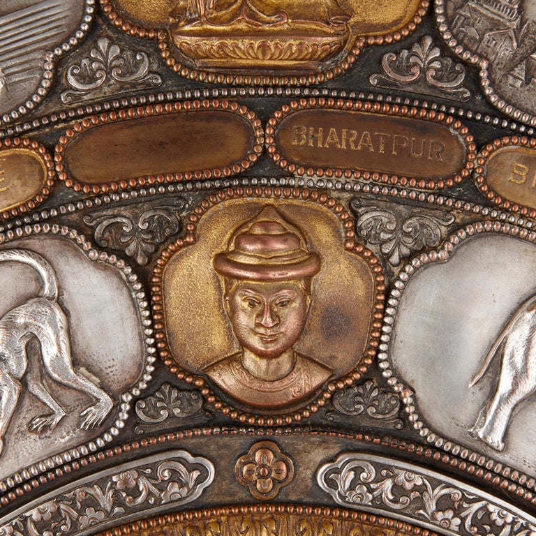 Large, very fine, and unique Indian gilt-metal and silver sporting ...