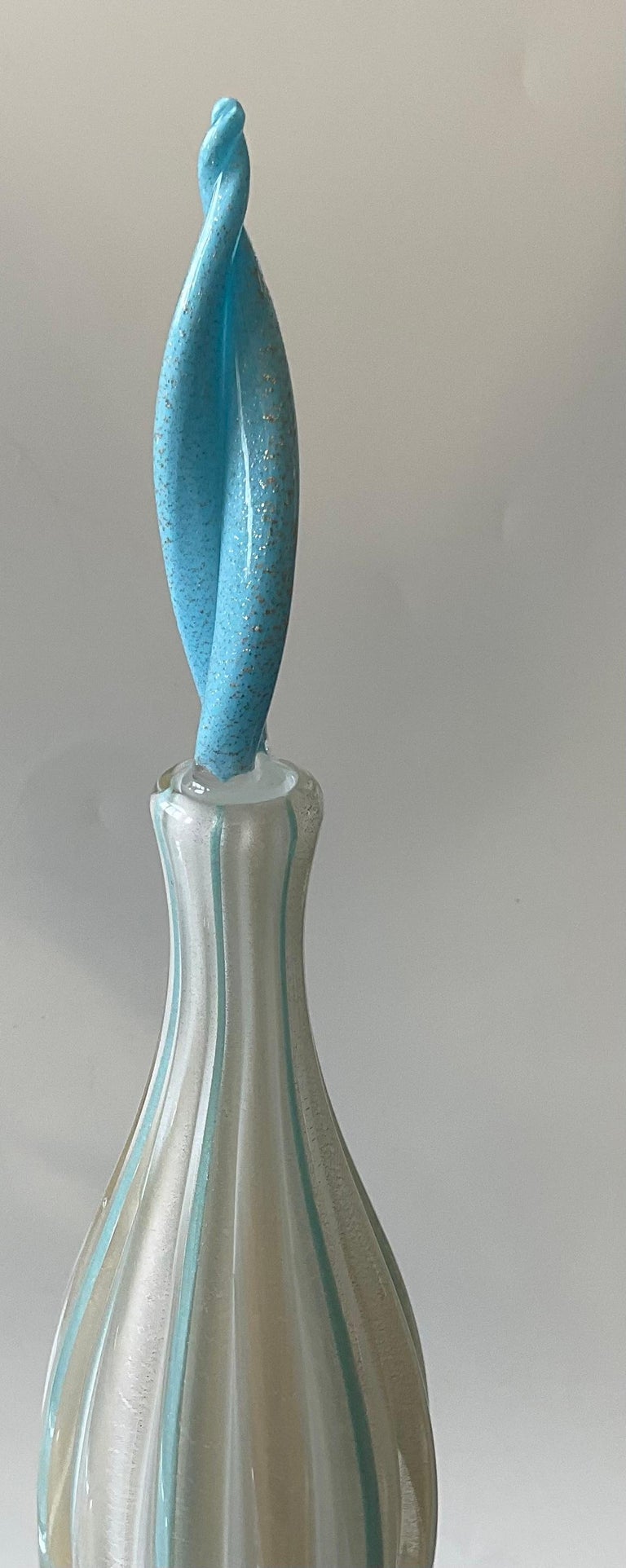 Large Vibrant 2 Color Alfredo Barbini Murano Glass Decanter with ...