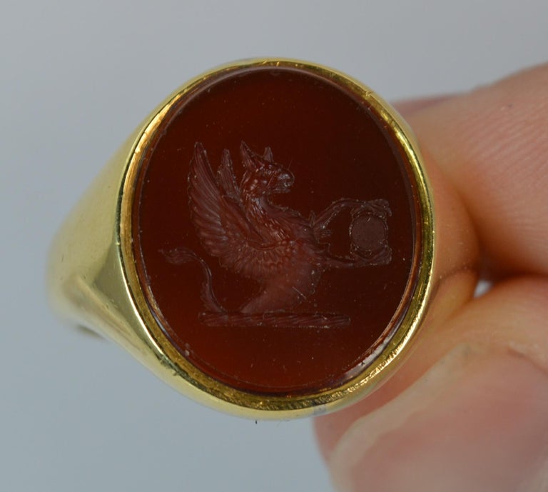 Large Victorian 18 Carat Gold Griffin Intaglio Carnelian Signet Ring at ...