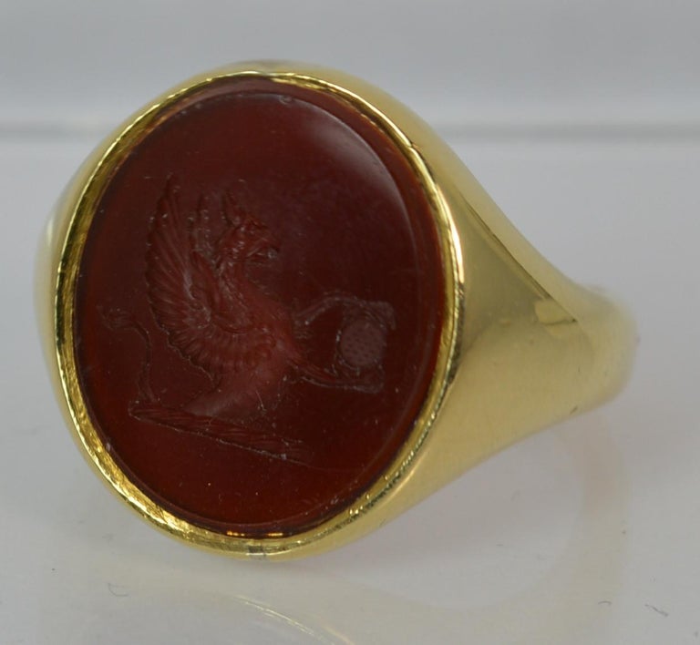 Large Victorian 18 Carat Gold Griffin Intaglio Carnelian Signet Ring at ...