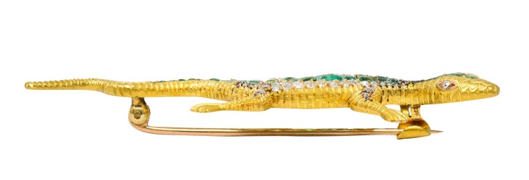 Large Victorian 3.36 Carat Emerald Diamond 18 Karat Gold Lizard Brooch ...