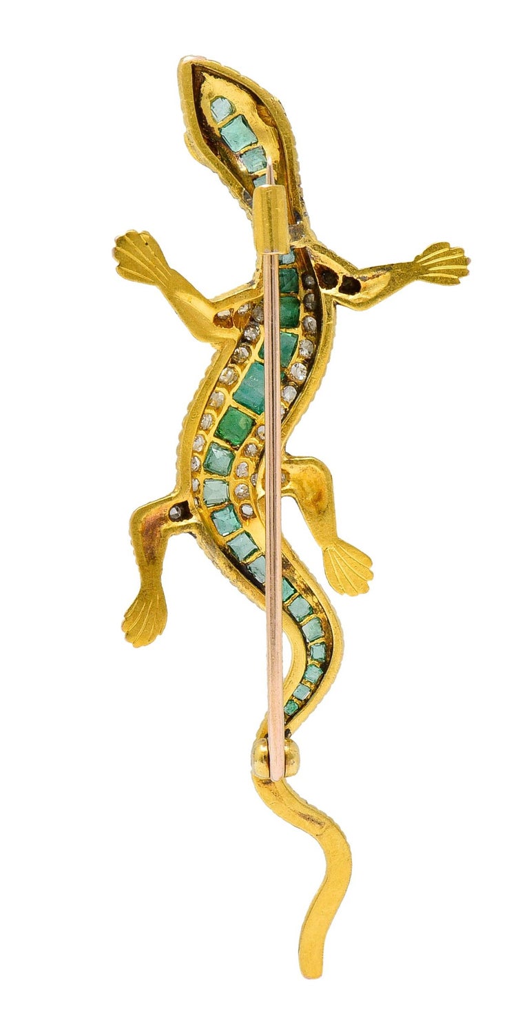 Large Victorian 3.36 Carat Emerald Diamond 18 Karat Gold Lizard Brooch ...