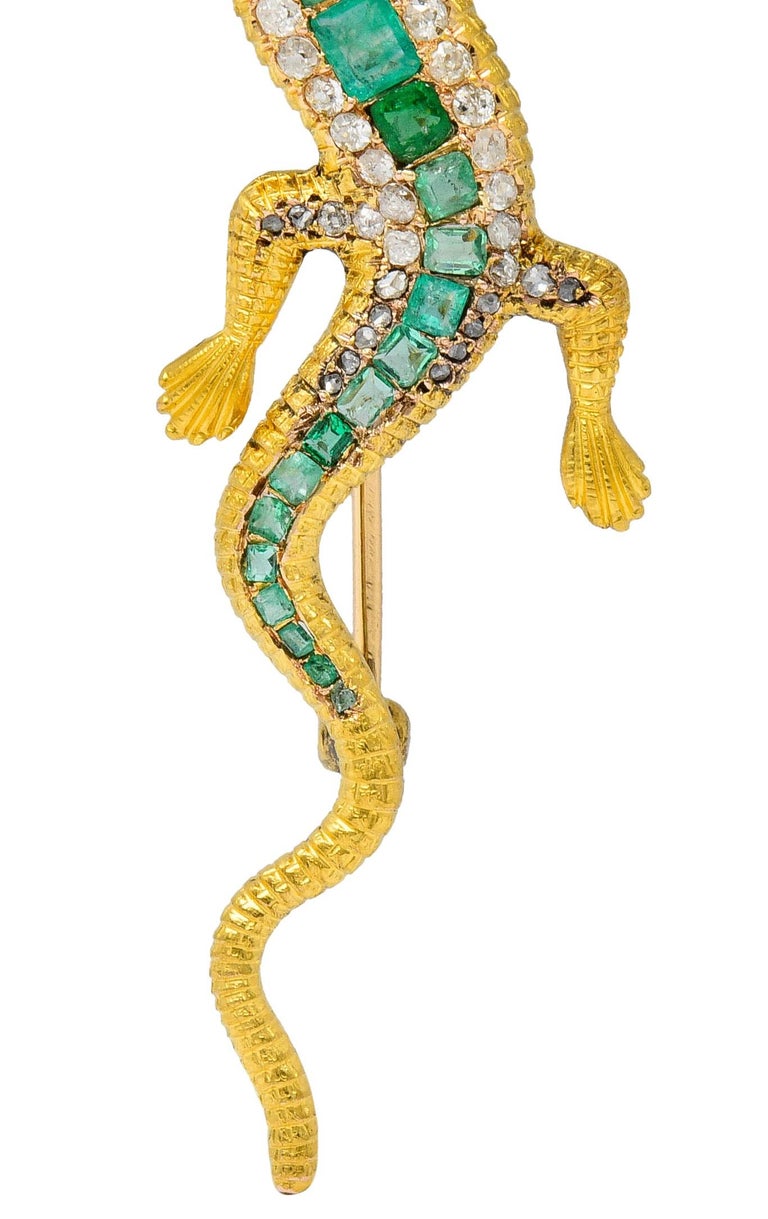 Large Victorian 3.36 Carat Emerald Diamond 18 Karat Gold Lizard Brooch ...