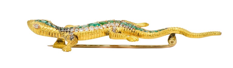 Large Victorian 3.36 Carat Emerald Diamond 18 Karat Gold Lizard Brooch ...