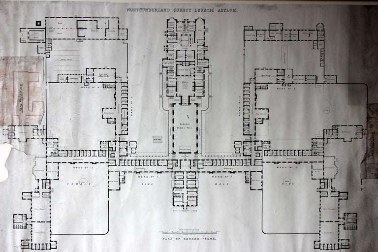 Large Victorian Architect’s Site Plan for Northumberland County Lunatic ...