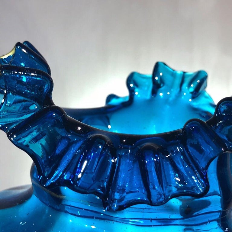 Large Victorian Blue Glass Vase, ‘Mary Gregory’ Type Child and Hoop ...