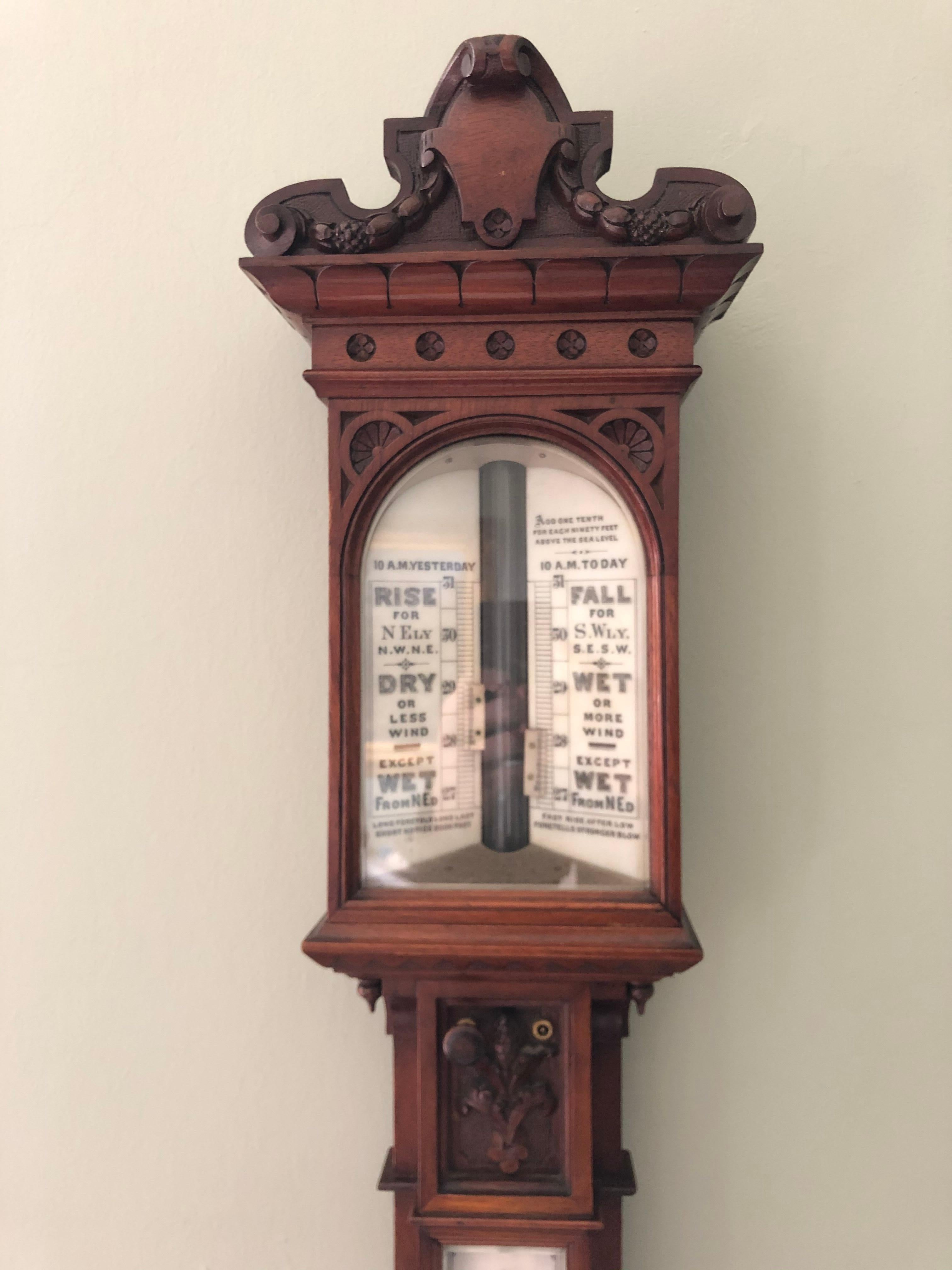 Large Victorian Carved Architectural Mercurial Barometer For Sale at ...