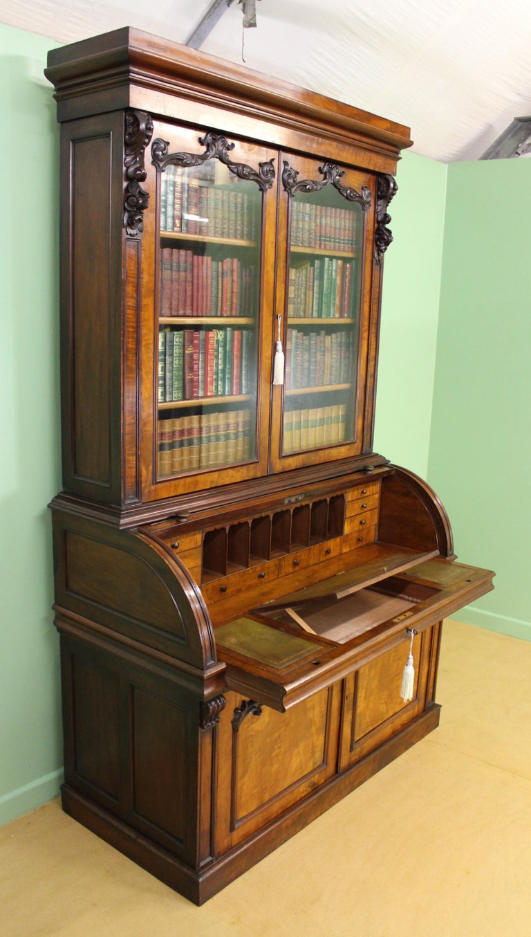 Large Victorian Mahogany Cylinder Bureau Bookcase For Sale at 1stDibs