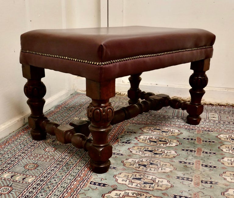 Large Victorian Oak and Leather Library Stool For Sale at 1stDibs