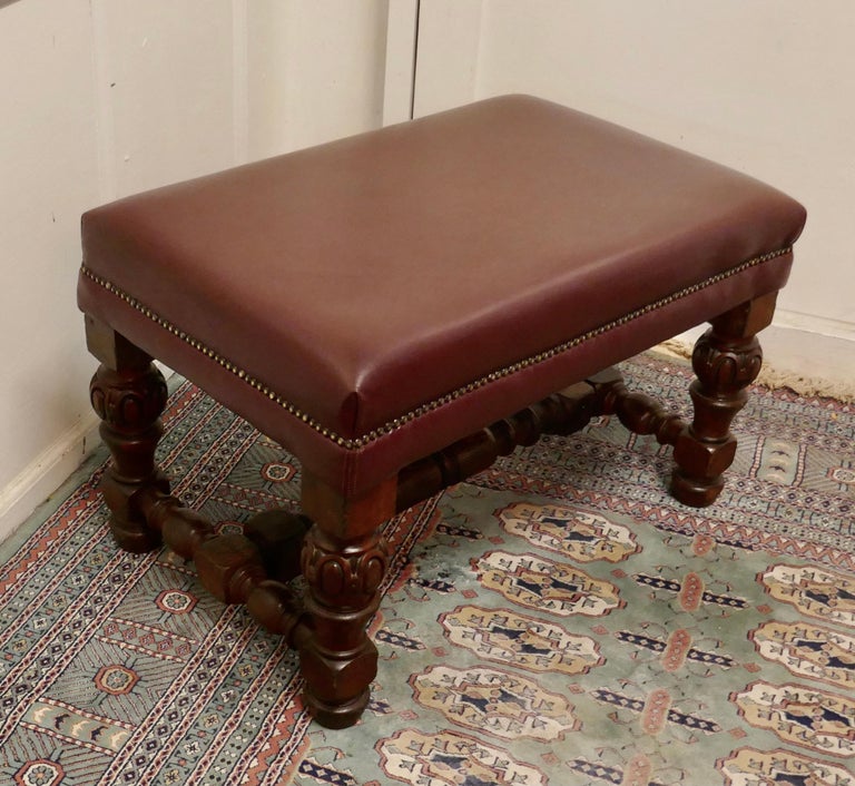Large Victorian Oak and Leather Library Stool For Sale at 1stDibs