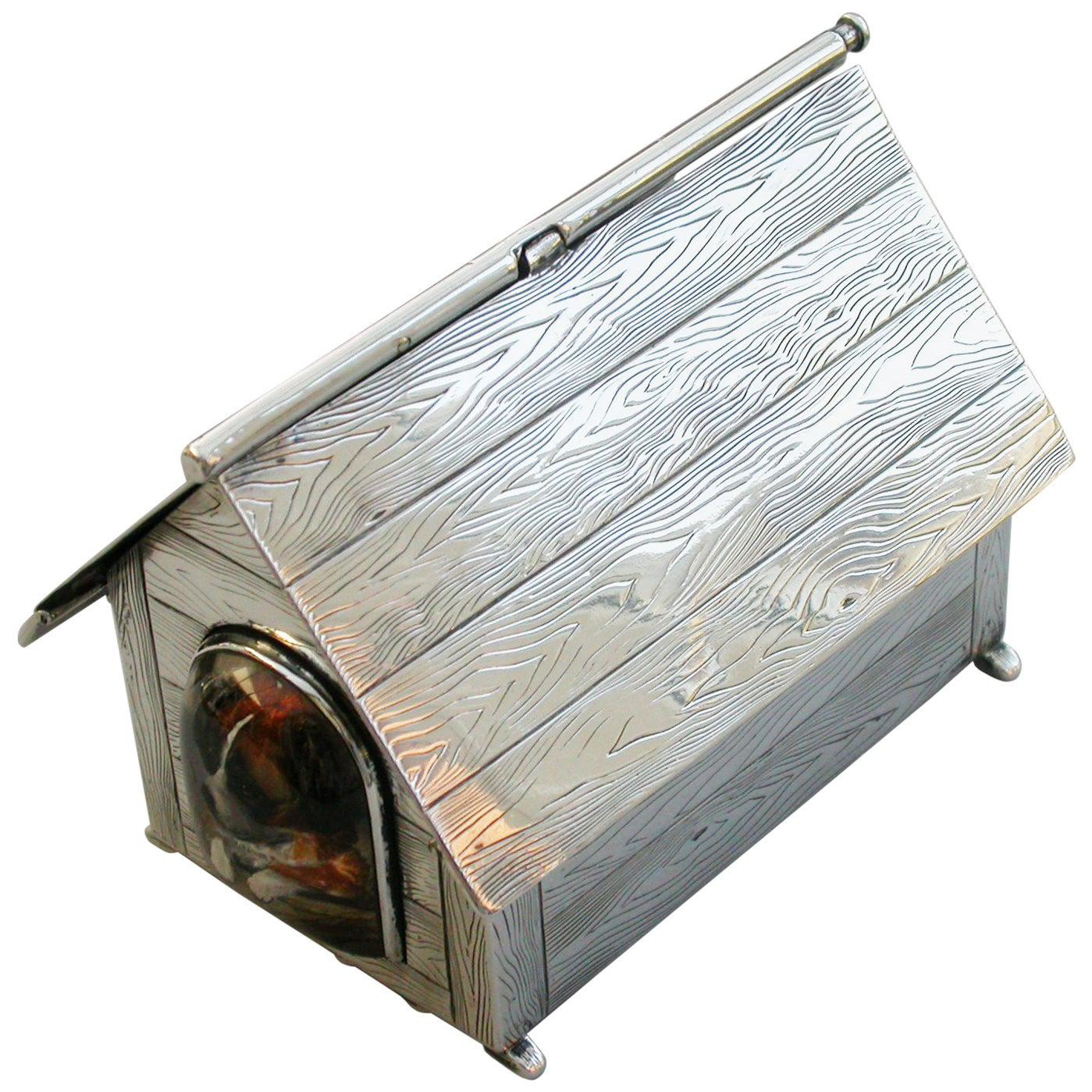 Large Victorian Silver and Essex Crystal Dog Kennel Cigarette Box 'St ...