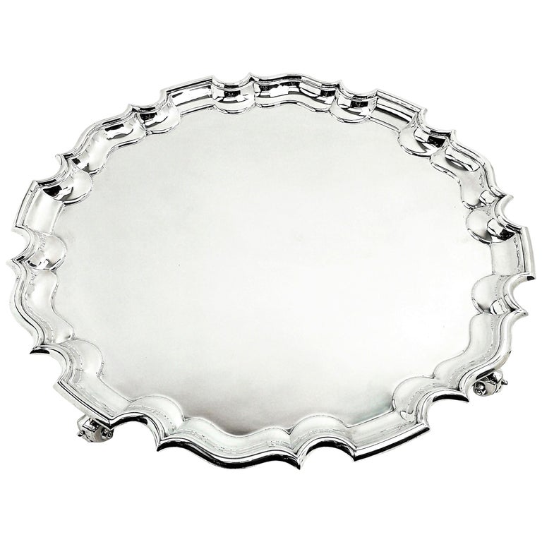 Large Victorian Solid Silver Chippendale Salver 1895 Waiter Platter ...
