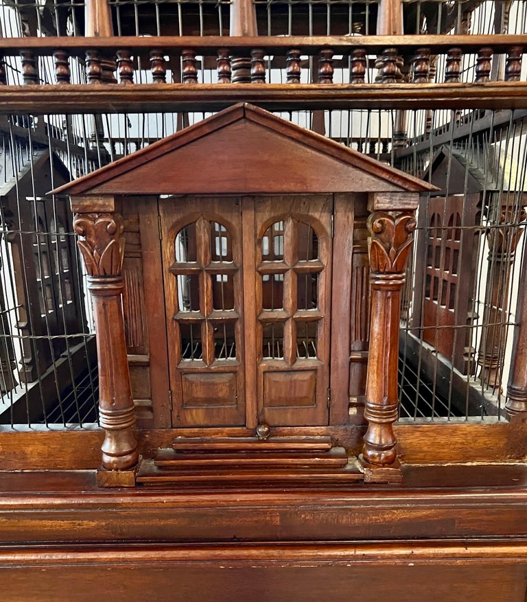 Large Victorian Style Carved Wood Bird Cage on Table Stand at 1stDibs