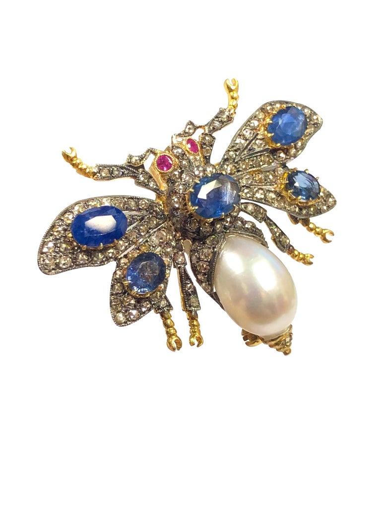 Large Victorian Style Silver Gold Diamond Sapphire Articulated Bug Pin ...