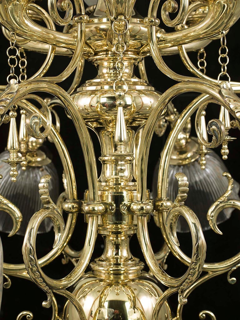 Large Victorian Twelve-Branch Brass Antique Chandelier For Sale at ...