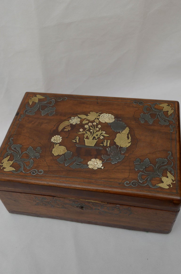 Large Victorian Walnut and Inlaid Decorative Box with a Tray at 1stDibs