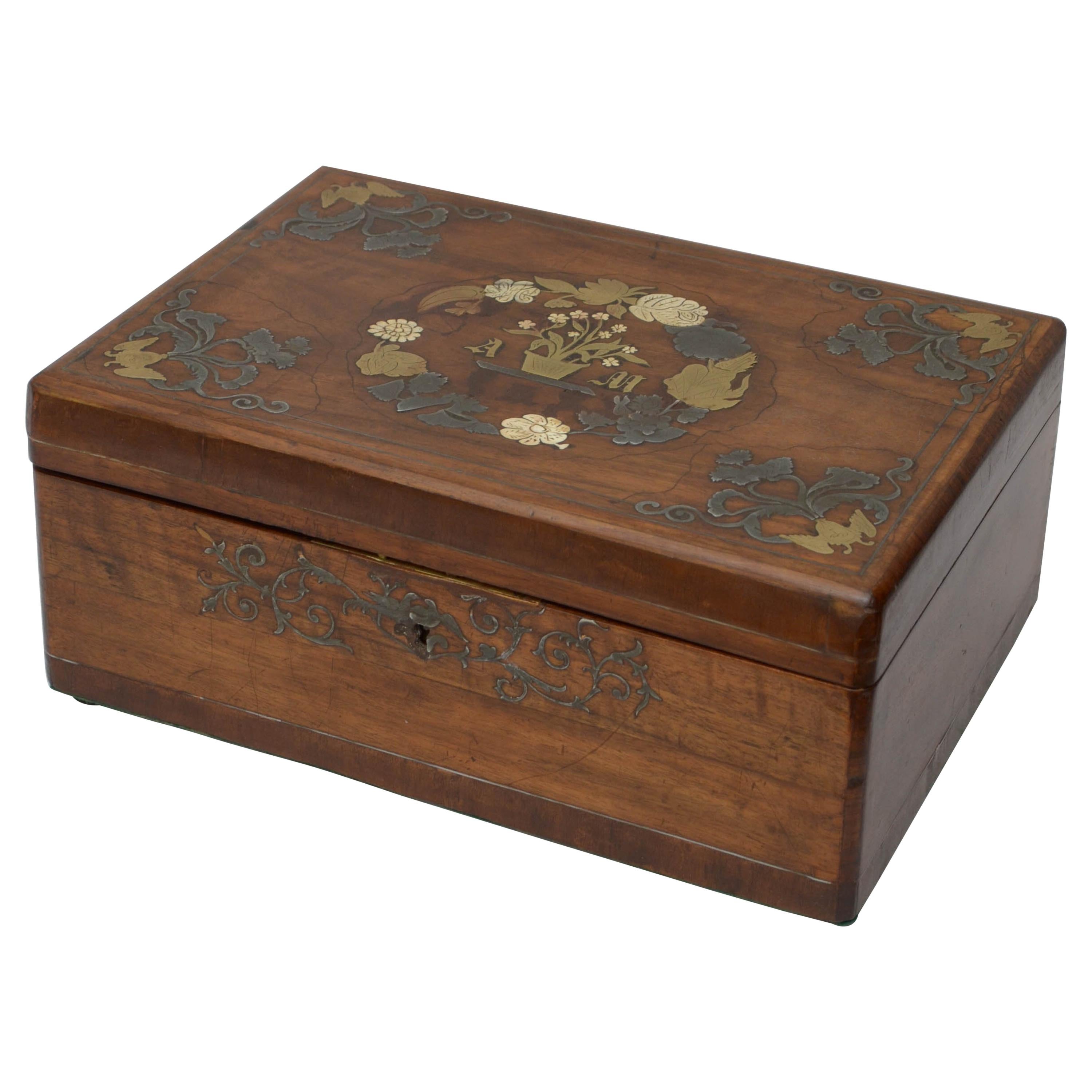 Large Victorian Walnut and Inlaid Decorative Box with a Tray at 1stDibs