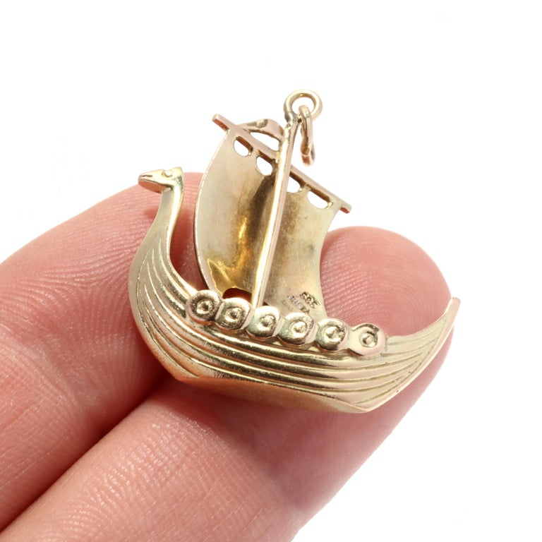 Large Viking Ship Charm, 14K Gold, Vintage Viking Ship Charm, Large ...