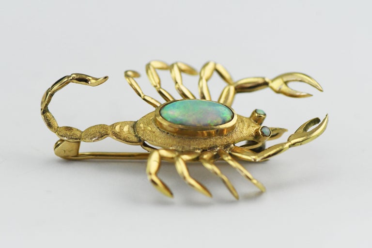 Large Vintage 14 Karat Gold Scorpion Natural Opal Brooch Pin with Opal ...