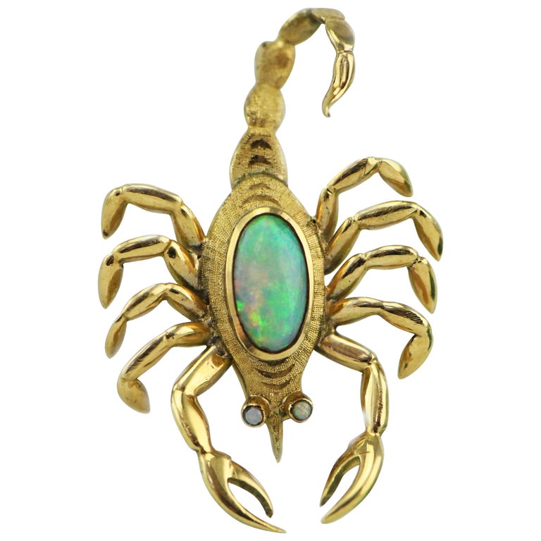 Large Vintage 14 Karat Gold Scorpion Natural Opal Brooch Pin with Opal ...