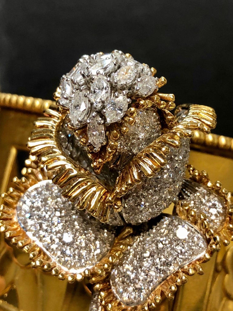 Large Vintage 18K and Platinum Diamond Rose Flower Brooch For Sale at ...