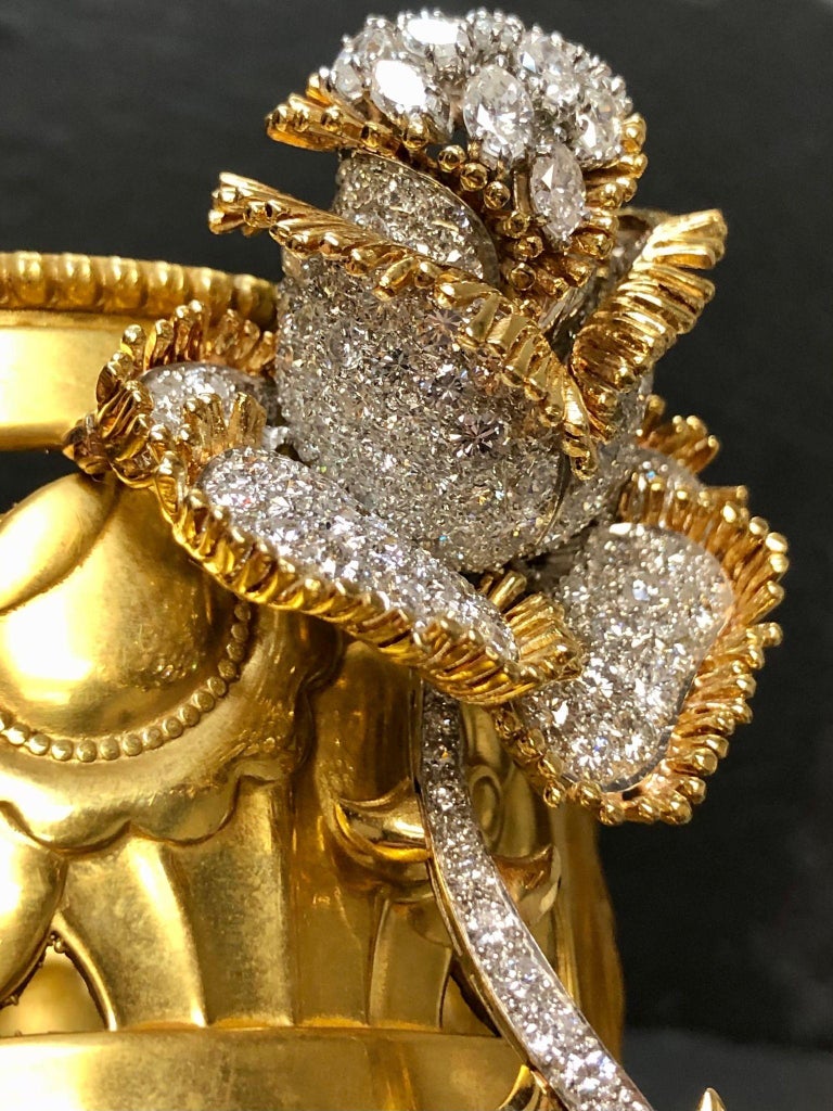 Large Vintage 18K and Platinum Diamond Rose Flower Brooch For Sale at ...