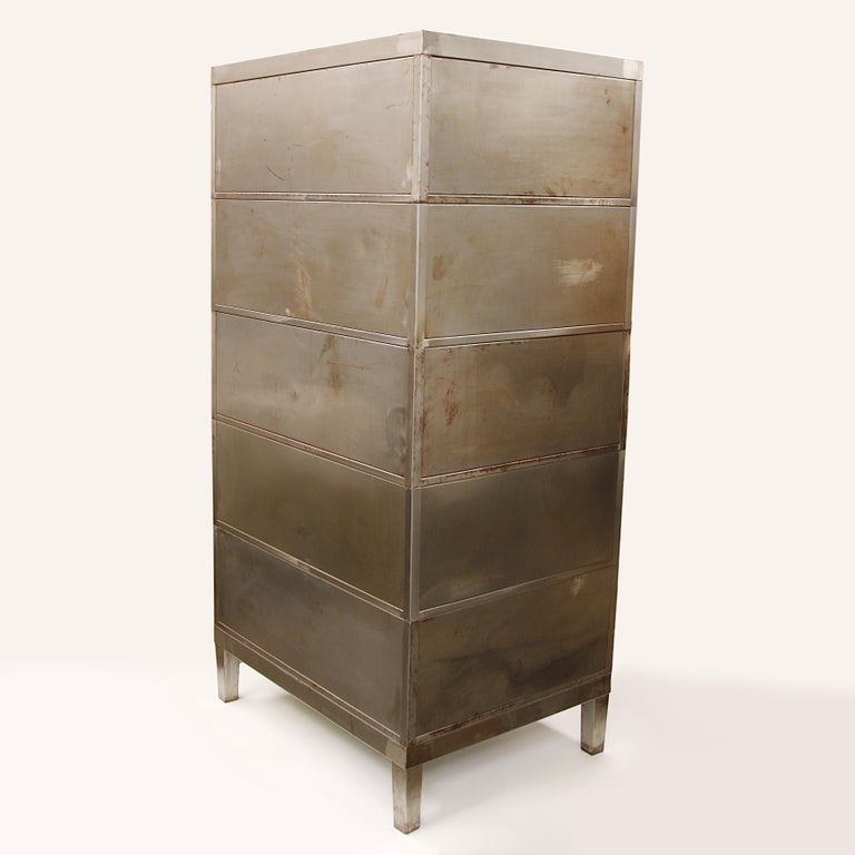 Large Vintage 1940s Steel and Brass Industrial Metal File Cabinet with ...