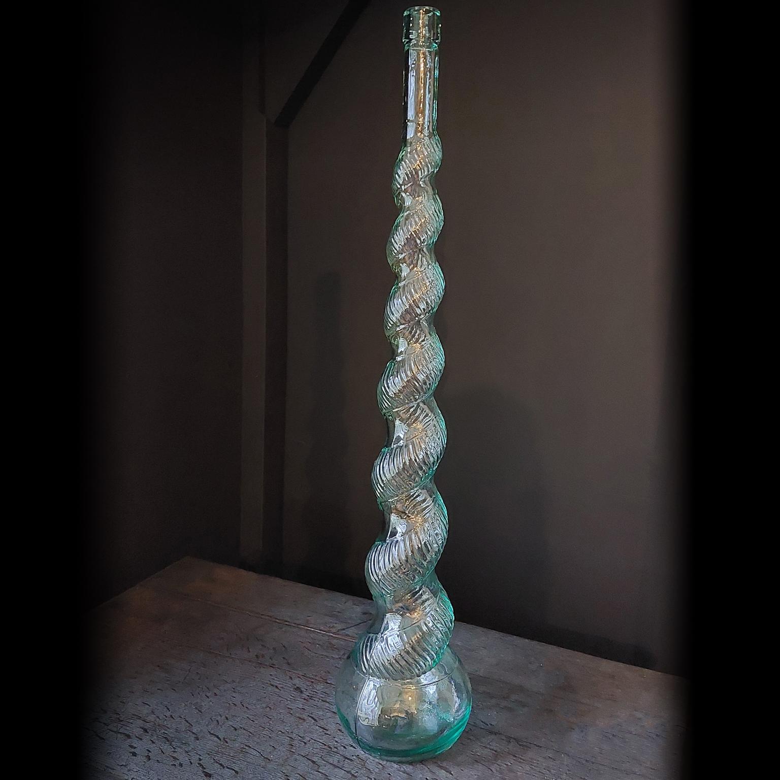 Large Vintage 1970s Swirl Green Pressed Glass Italian Chianti Bottle ...