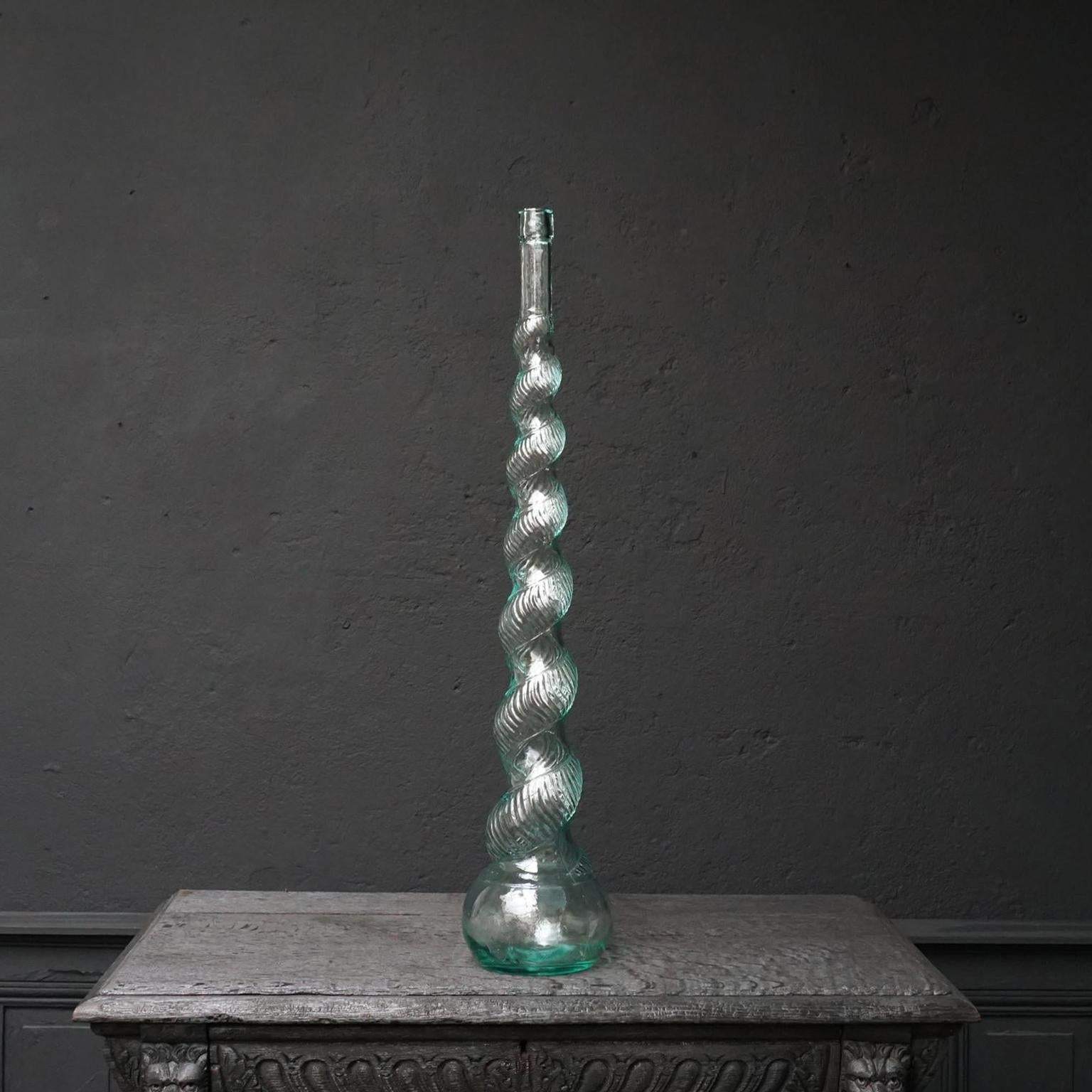 Large Vintage 1970s Swirl Green Pressed Glass Italian Chianti Bottle ...