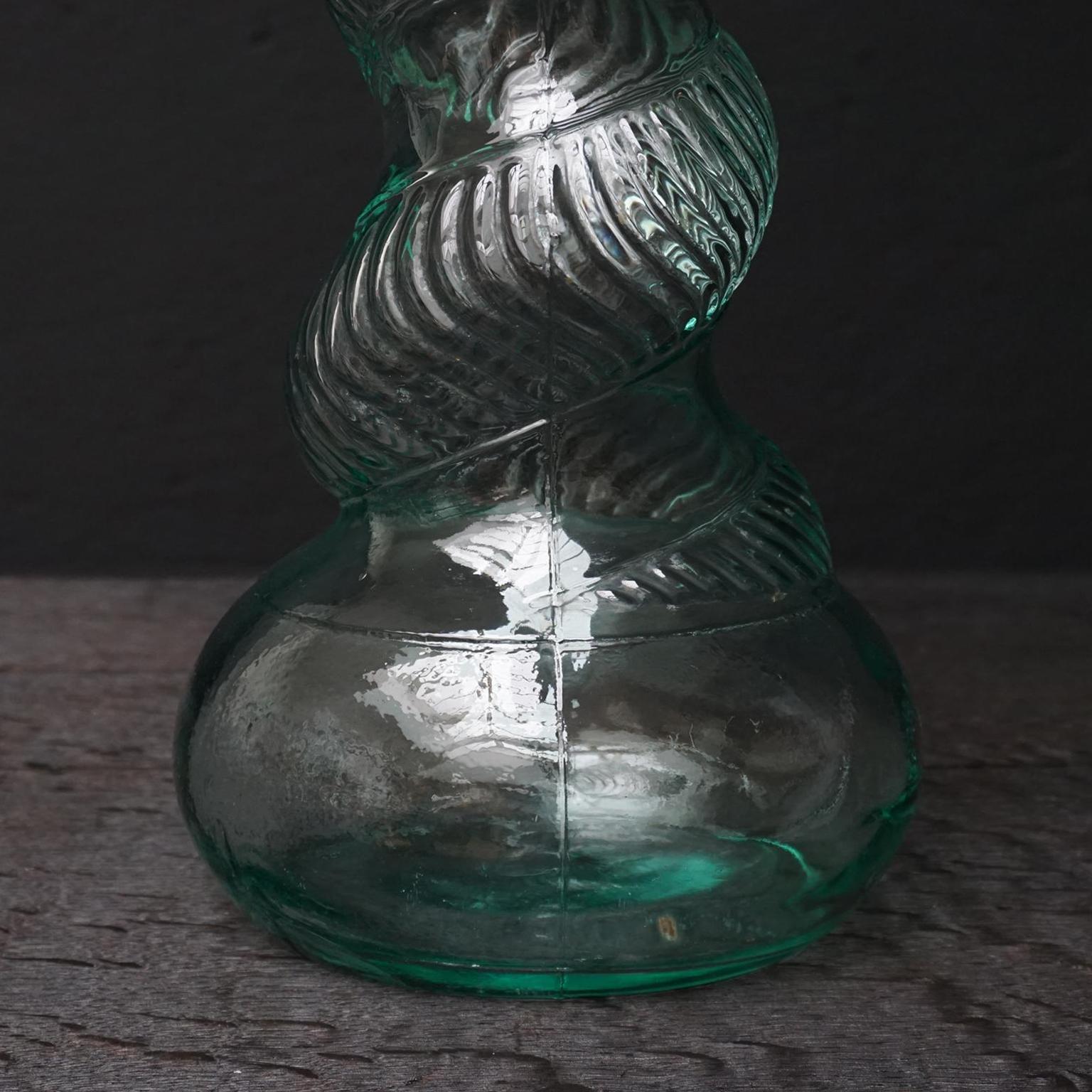 Large Vintage 1970s Swirl Green Pressed Glass Italian Chianti Bottle ...