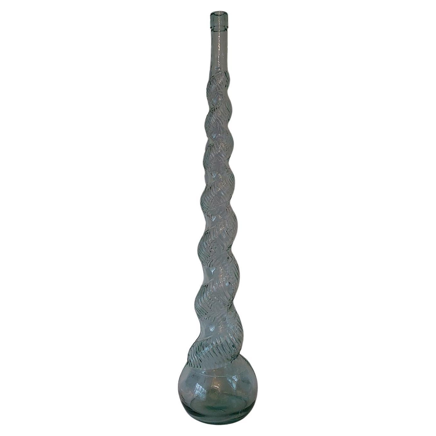 Large Vintage 1970s Swirl Green Pressed Glass Italian Chianti Bottle ...