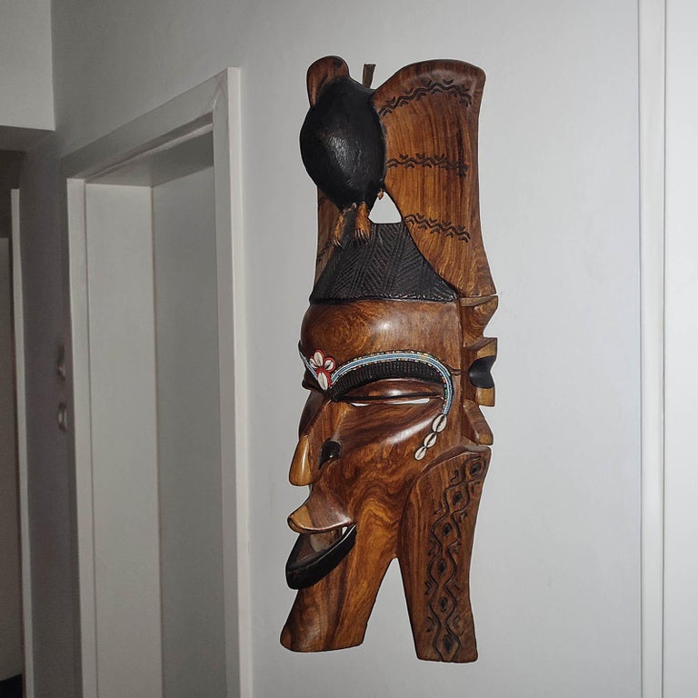Large Vintage 2 ft Tall African Hand Carved Wood Wall Tribal Mask For ...