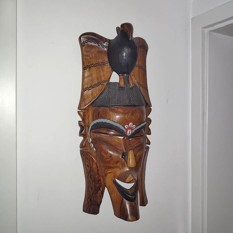 Large Vintage 2 ft Tall African Hand Carved Wood Wall Tribal Mask For ...