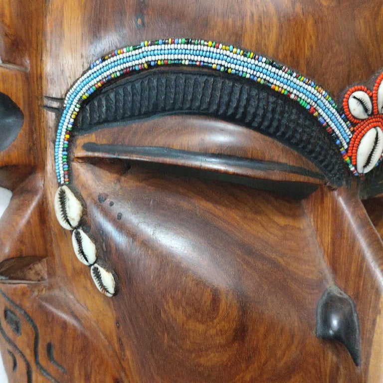 Large Vintage 2 ft Tall African Hand Carved Wood Wall Tribal Mask For ...