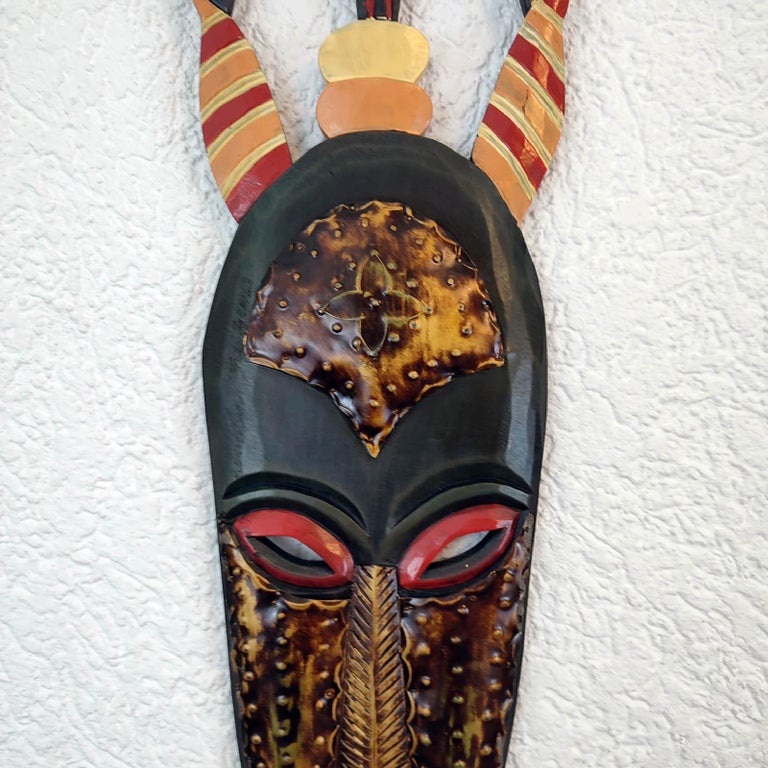 Large Vintage 2, 6 Ft Tall African Tribal Hand Carved Wood Wall Masks ...