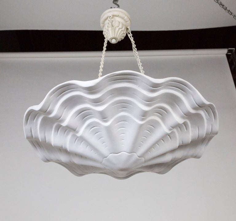 Large Vintage Undulating Ribbed Plaster Shell Light and Canopy at 1stDibs