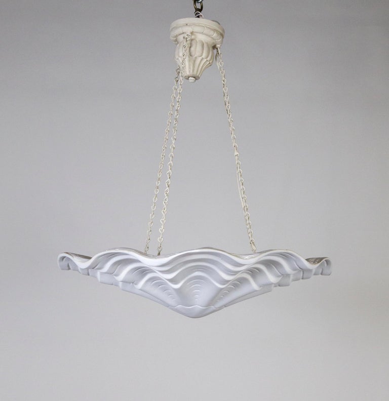 Large Vintage Undulating Ribbed Plaster Shell Light and Canopy at 1stDibs