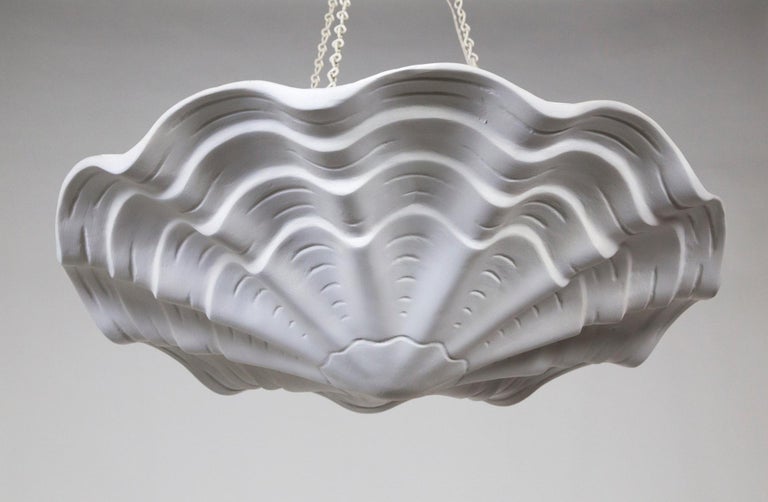 Large Vintage Undulating Ribbed Plaster Shell Light and Canopy at 1stDibs