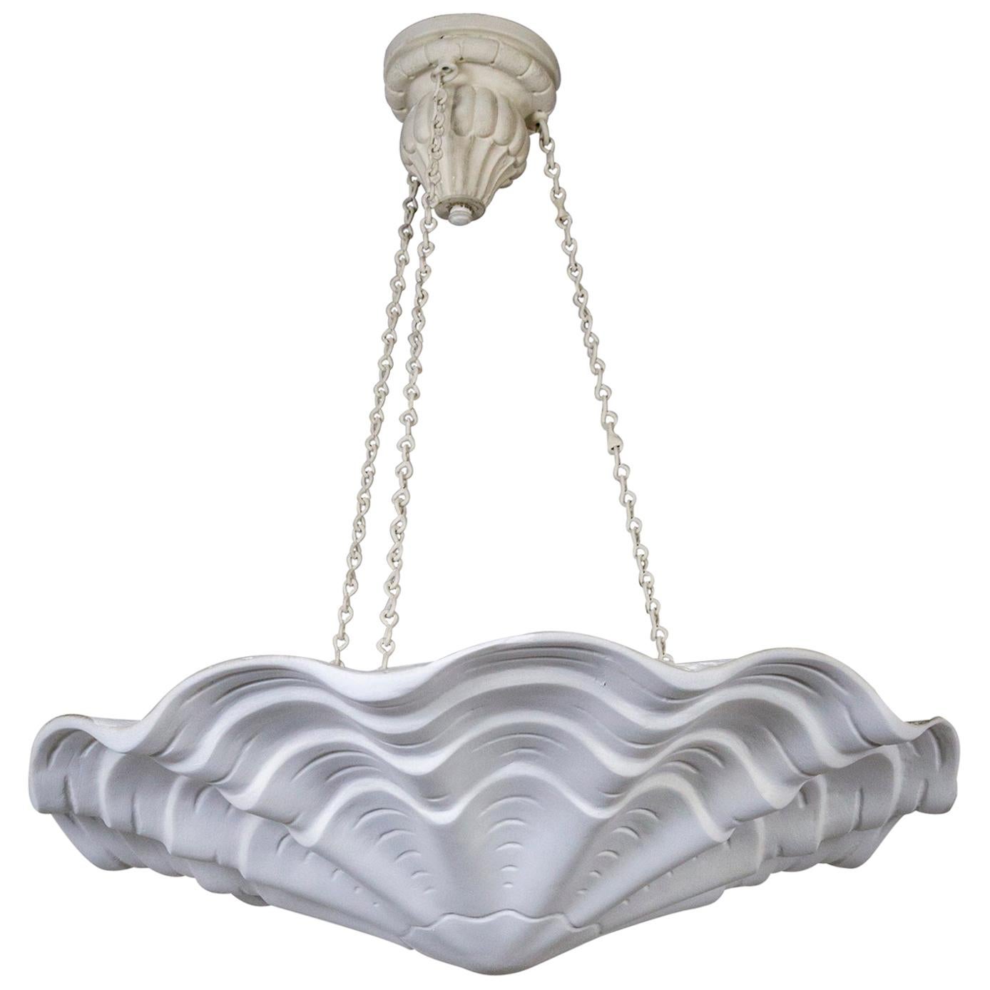 Large Vintage Undulating Ribbed Plaster Shell Light and Canopy at 1stDibs
