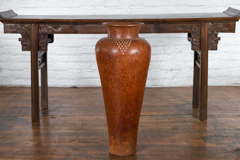 Large Vintage Asian Handcrafted Vase with White Inlaid Triangular ...