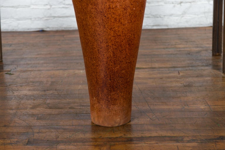 Large Vintage Asian Handcrafted Vase with White Inlaid Triangular ...