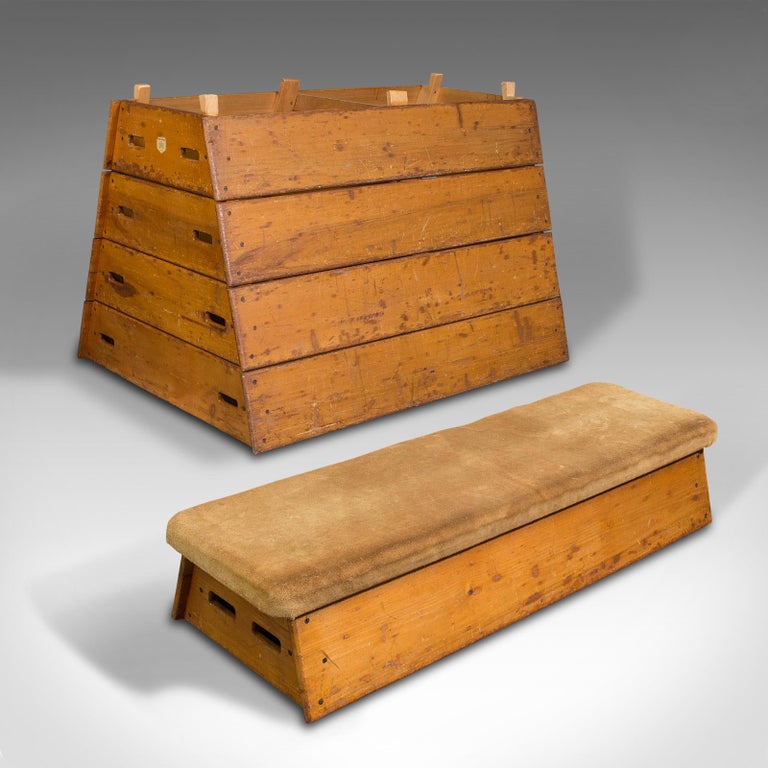 Large Vintage Box Vault, English, Beech, Suede, Gymnastic Apparatus ...