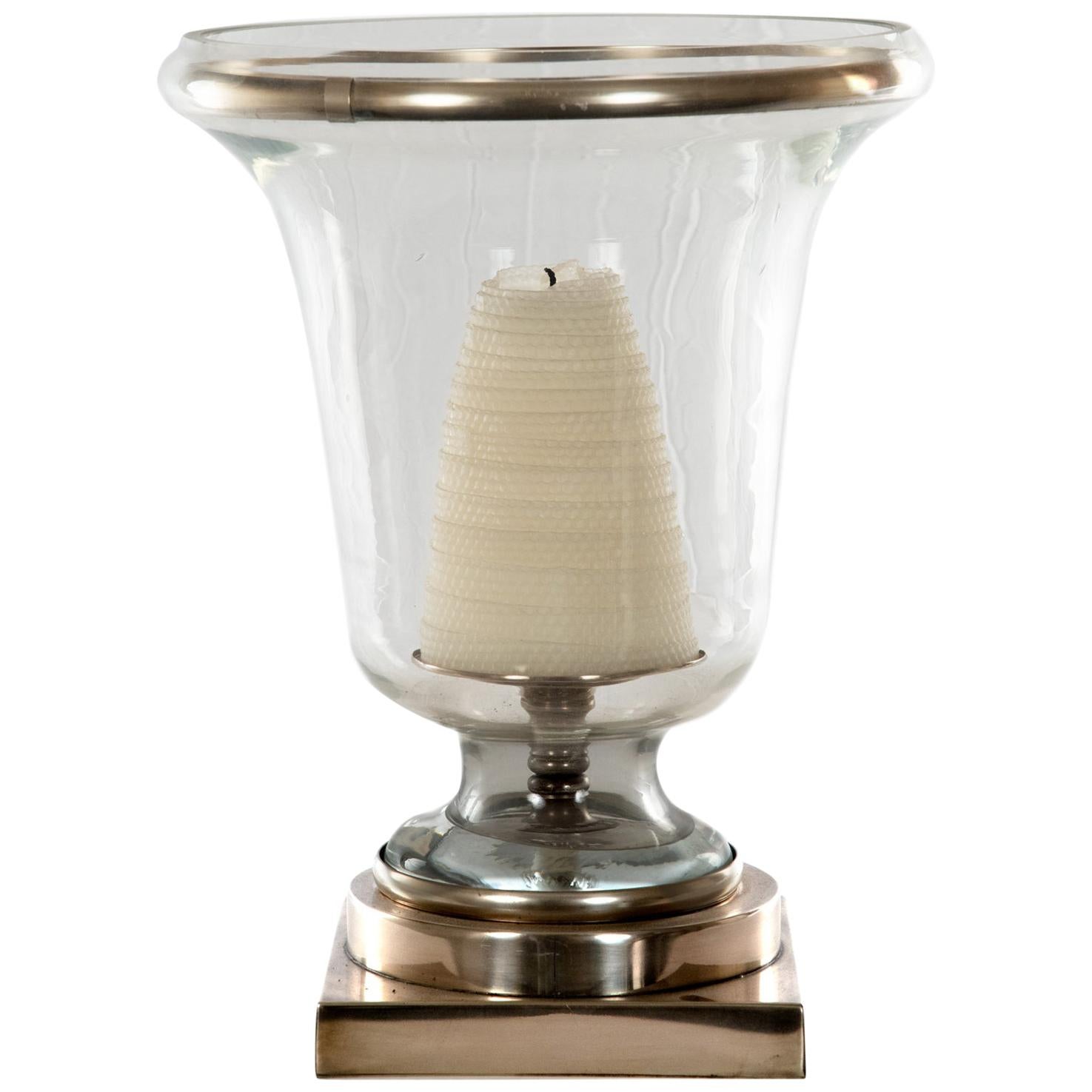Large Vintage Brass and Glass Hurricane Candleholder at 1stDibs