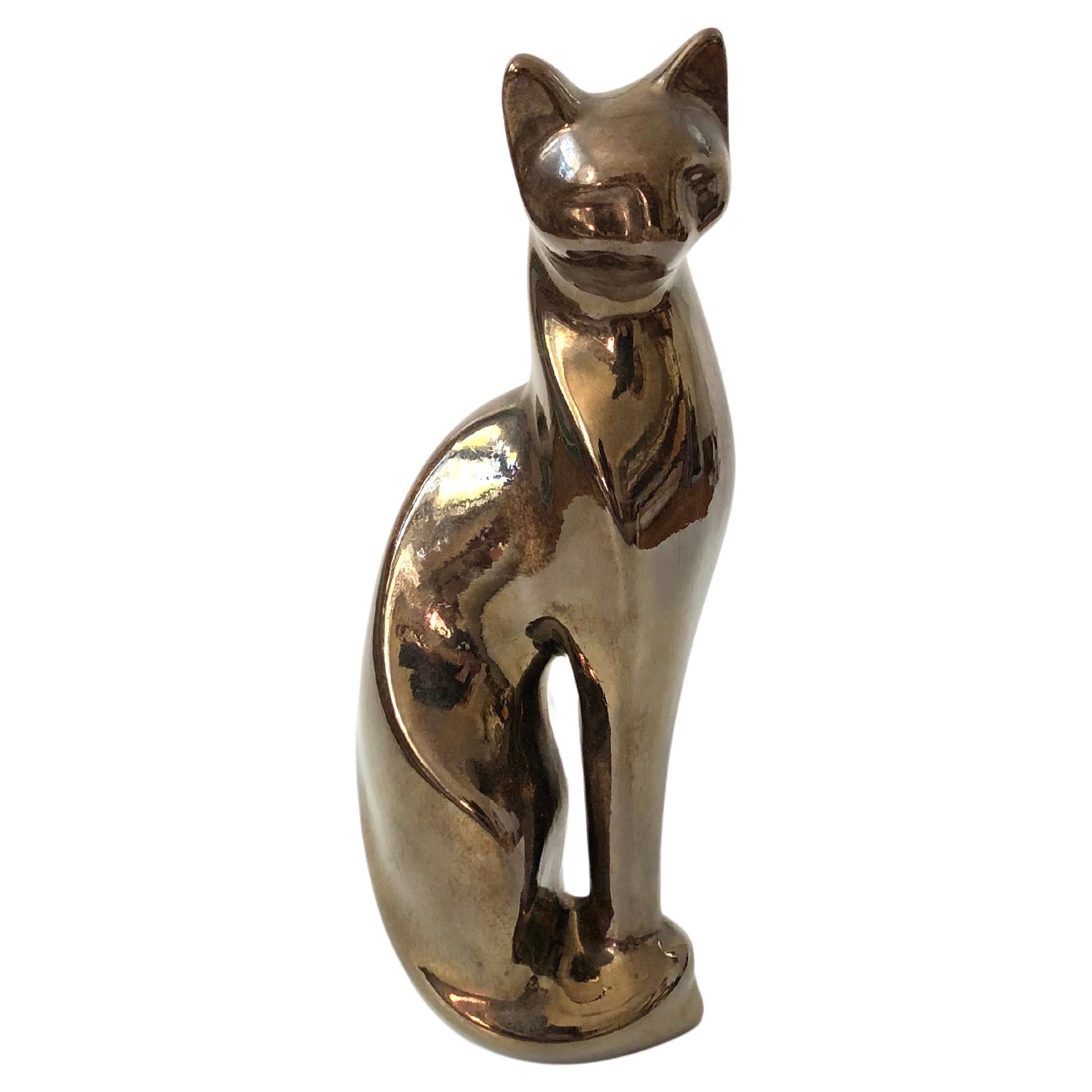 Large Vintage Bronze Ceramic Cat at 1stDibs