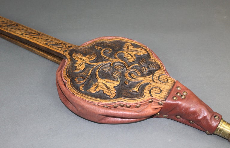 Large Vintage Carved Wood and Leather Fire Bellows at 1stDibs