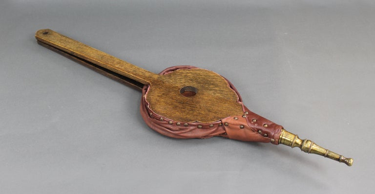 Large Vintage Carved Wood and Leather Fire Bellows at 1stDibs