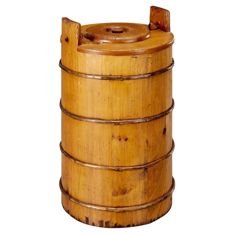 Large Vintage Chinese Floor Standing Wooden Storage Barrel with Lid For ...